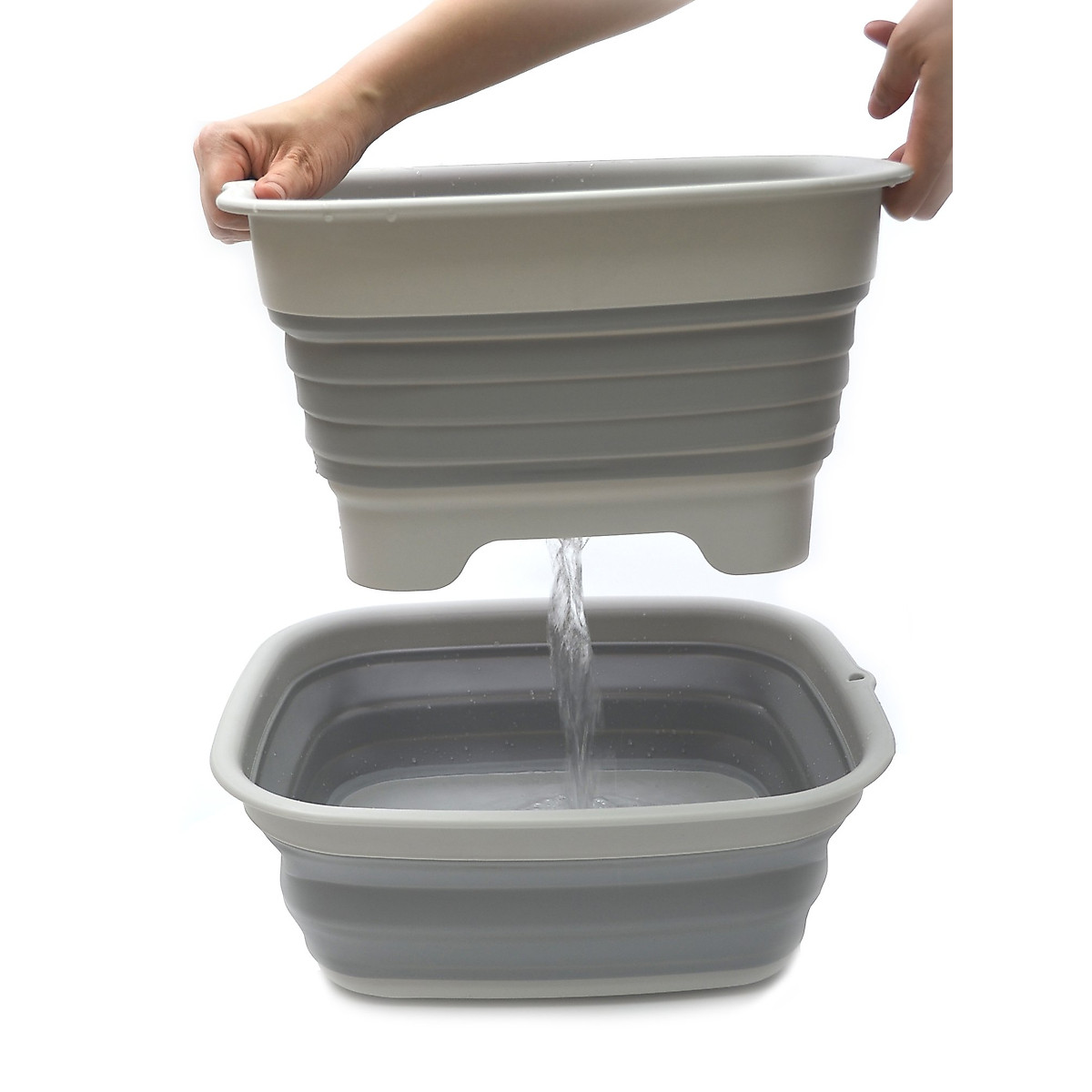 SAMMART 9.1L (2.4Gallon) Collapsible Dishpan with Draining Plug - Foldable Washing Basin - Portable Dish Washing Tub - Space Saving Kitchen Storage Tray (1, Lake Green)