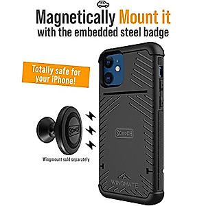 Scooch iPhone 12/12 Pro Case with Card Holder [Wingmate] iPhone 12 Wallet Case and iPhone 12 Pro Wallet Case [Slim & Minimal] 10-Foot Drop Protection, Magnetic Back for Car Mounts (Black)