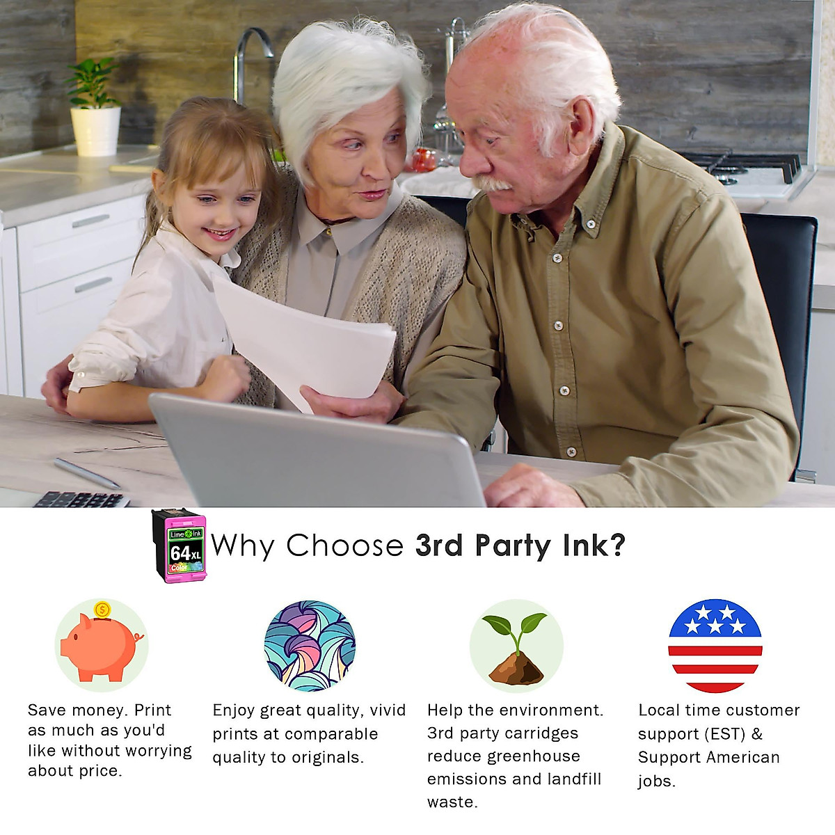 Limeink Remanufactured Ink Cartridge Replacement for HP 64 XL 64XL for Envy Photo 6232 6252 6255 6258 7155 7158 7164 7800 7855 7858 7864 Inkjet Printers (1 Color)