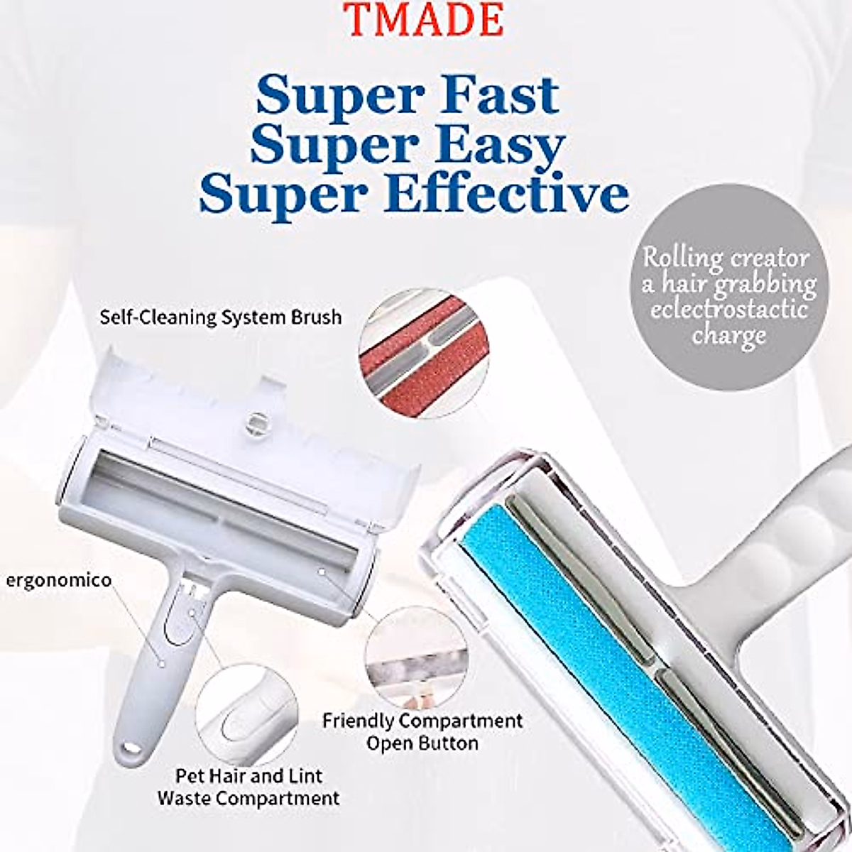 Pet Hair Remover Lint Roller - Reusable Cat and Dog Hair Removers, for Furniture, Couch, Carpet, Clothes, Car Seats, Bedding, Portable Multi-Surface, Upgraded, Rollers, Fur Removal Tool | by TMADE