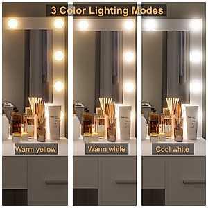 Irontar Vanity Table, Makeup Table with Lighted Mirror, 3 Color Lighting Modes, Brightness Adjustable, Dressing Table with Drawers, Vanity Desk for Women, White WDT004W