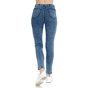 Women's Stretch Pull-on Skinny Denim Look Jean Leggings, Full Length, Navy, Small