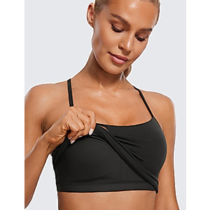 CRZ YOGA Womens Butterluxe Y Back Longline Sports Bras - Spaghetti Straps Racerback Padded Yoga Workout Crop Tank Top Black Small