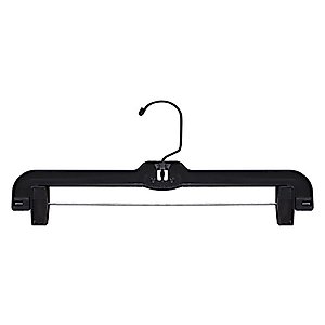 NAHANCO 2600PCBH Plastic Skirt/Pant Hanger with Black Metal Hook and Plastic Pinch Clips, Heavy Weight, 14", Black (Pack of 100)