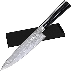 XYJ Japanese Damascus Chef Knife With G10 Handle,Vegetable Cooking Knives,Damascus Steel Kitchen Knife,Meat Cleaver Butcher Knives,Culinary Slicer (8 Inch)