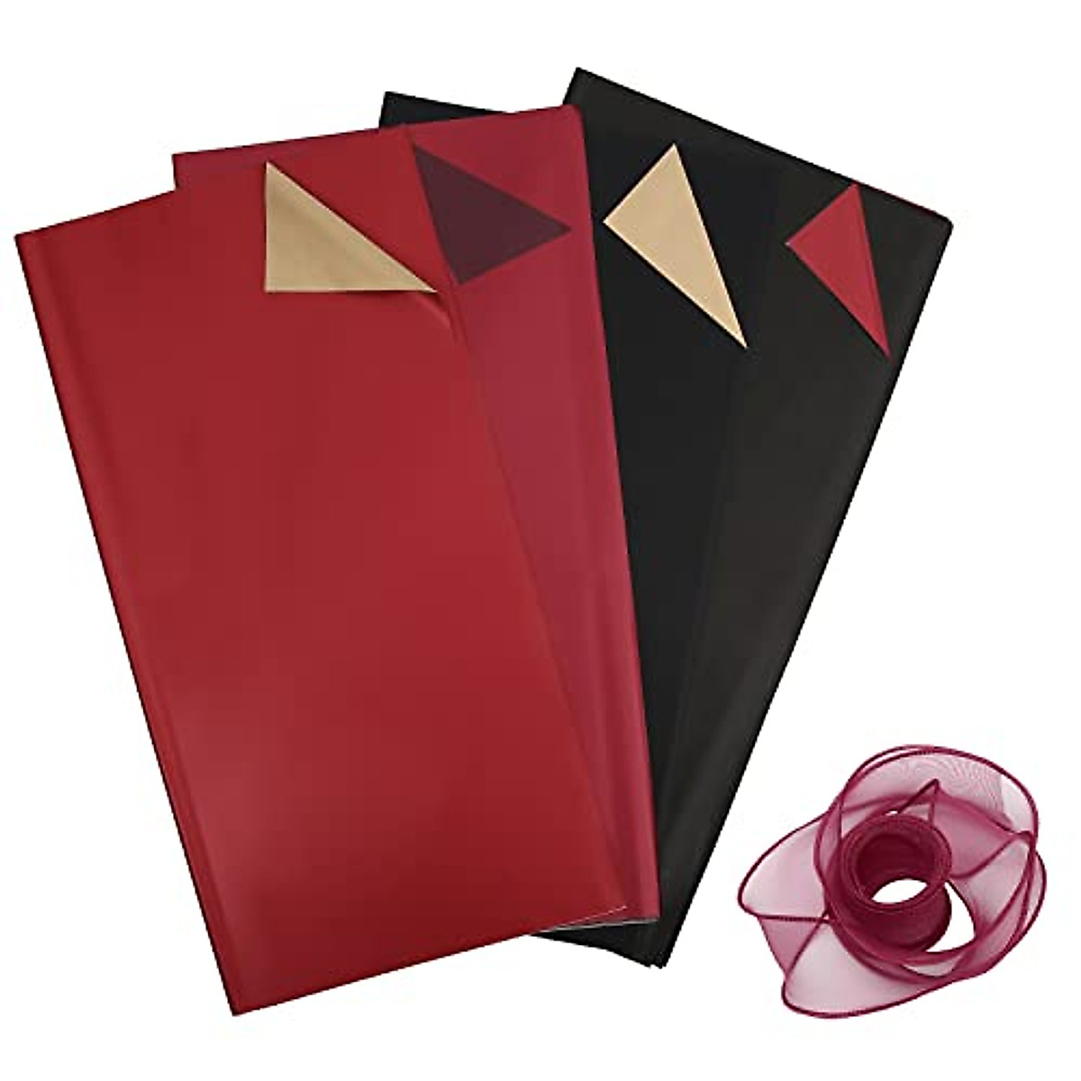 HYSSINOWRAP 40 sheets 4 colors Double sided color packaging flower wrapping paper gift wrapping paper DIY gift wrapping paper 23.6X23.6 Inch (007) (1-RED AND BLACK SERISE)