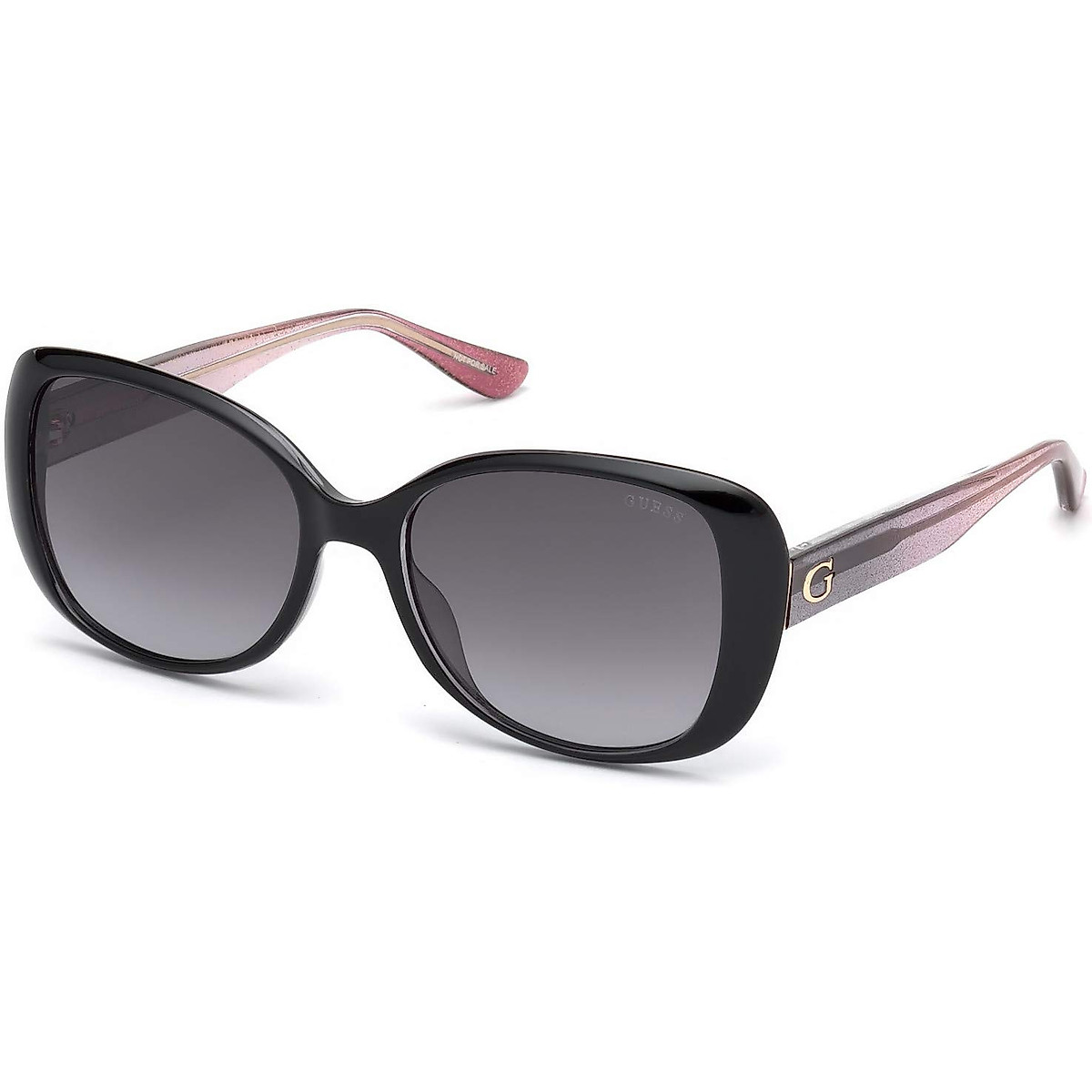 GUESS GU7554 01B 54MM Shiny Black/Gradient Smoke Square Sunglasses for Women + BUNDLE with Designer iWear Eyewear Kit