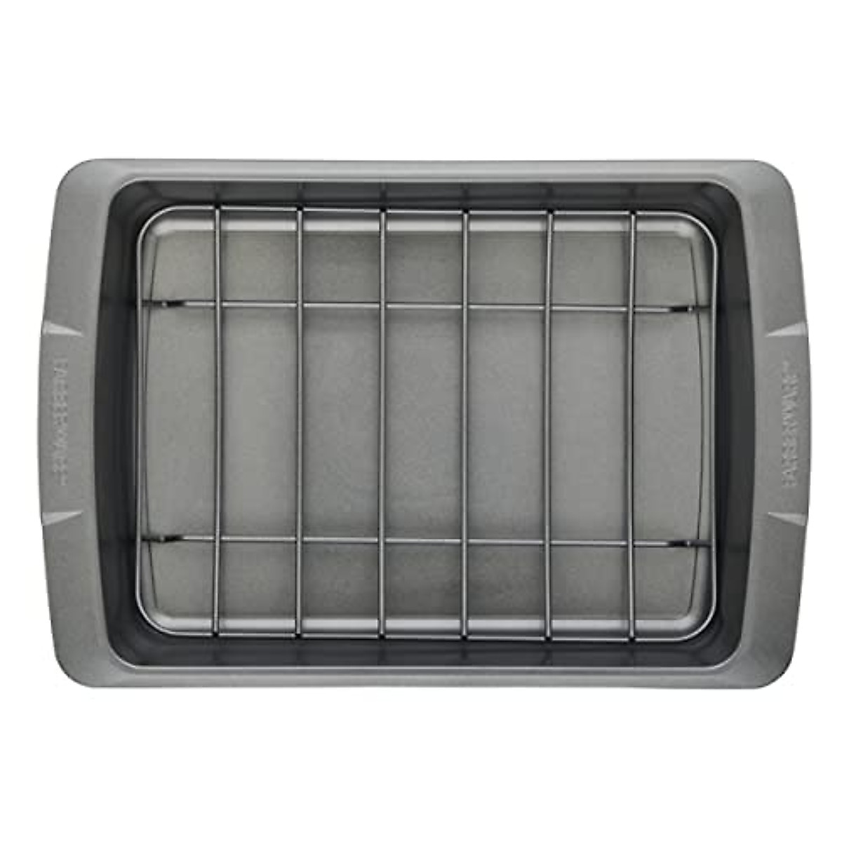 Farberware Bakeware Nonstick Roasting Pan/Roaster with U-Rack, 14.75 Inch x 10.75 Inch - Gray