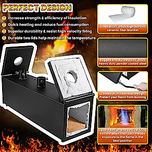 Triple Burners Portable Propane Gas Forge Three Burners 2600°F/1425℃ Large Capacity Square Forging Furnace for Blacksmithing Farrier Knife Tool Making Equipment with Tong & Gloves