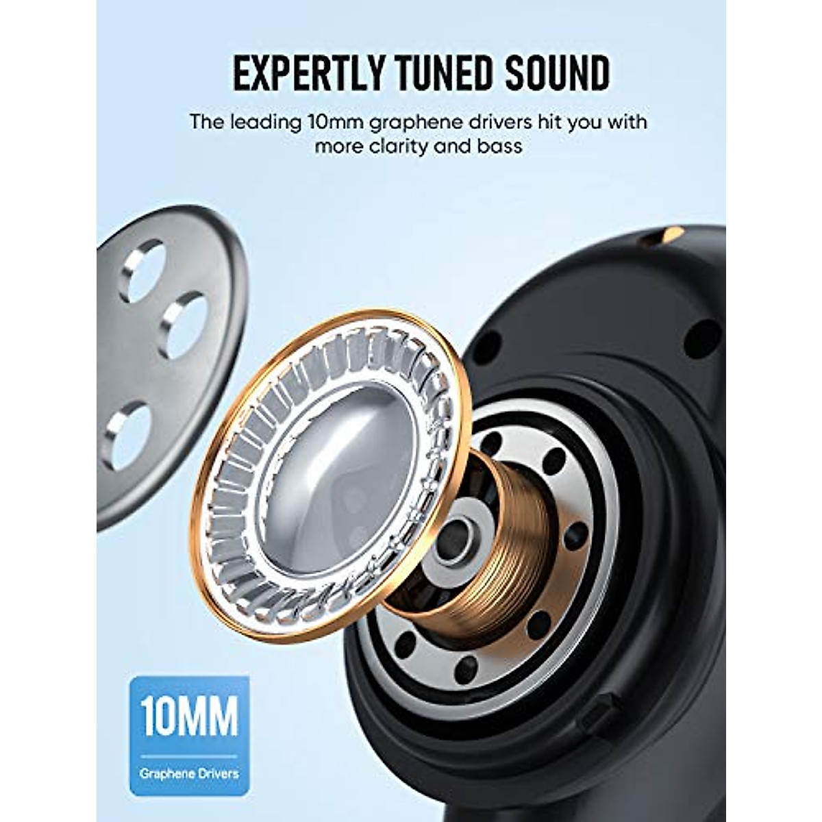 VEENAX T8 True Wireless Earbuds, Bluetooth Earphones Touch Control, TWS Sport Headphones with Mic CVC 8.0 Noise Reduction, Stereo in-Ear Headset with Bass, 30H Playtime/USB-C/IPX7 Waterproof, Black