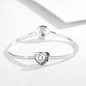 Vito Sterling Silver Charms for Pandora Bracelets, With God All Things Are Possible Cross European Beads Christian Gifts for Women