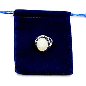 Uloveido Oval Cut Simulated White Fire Opal Split Shank Rings Halo Solitaire Wedding Birthstone Jewelry Women RA0309 (White, Size 10)