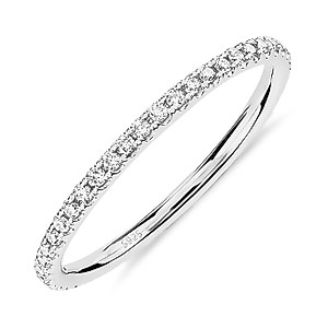 PAVOI Rhodium Plated 925 Sterling Silver Stackable CZ Ring for Women | Thin Band for Stacking | Simulated Diamond Eternity Wedding Band | Size 7