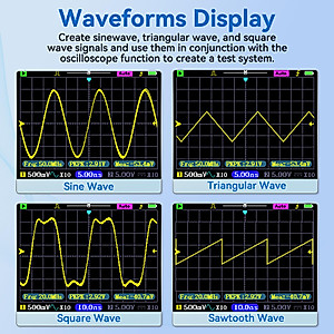3 in 1 Portable 2CH Handheld Oscilloscope [2023 Upgraded] 120MHz Bandwidth 500MSa/s + Digital Multimeter Tester Auto Range+ Waveform Generator