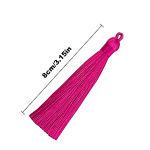 VAPKER 20pcs Deep Pink Tassel Mini Silk Tassels for Craft Jewelry Making Woman, Handmade Soft Ice Silky Tassels with Loops for DIY Projects, Bookmarks(8.5CM/3.5 Inches)