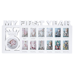 Kisangel Newborn Baby Picture Frame My First Year Frame 12 Month Photo Frame Monthly Milestone Desktop Picture Frame for Baby Newborn 1st Birthday Gift
