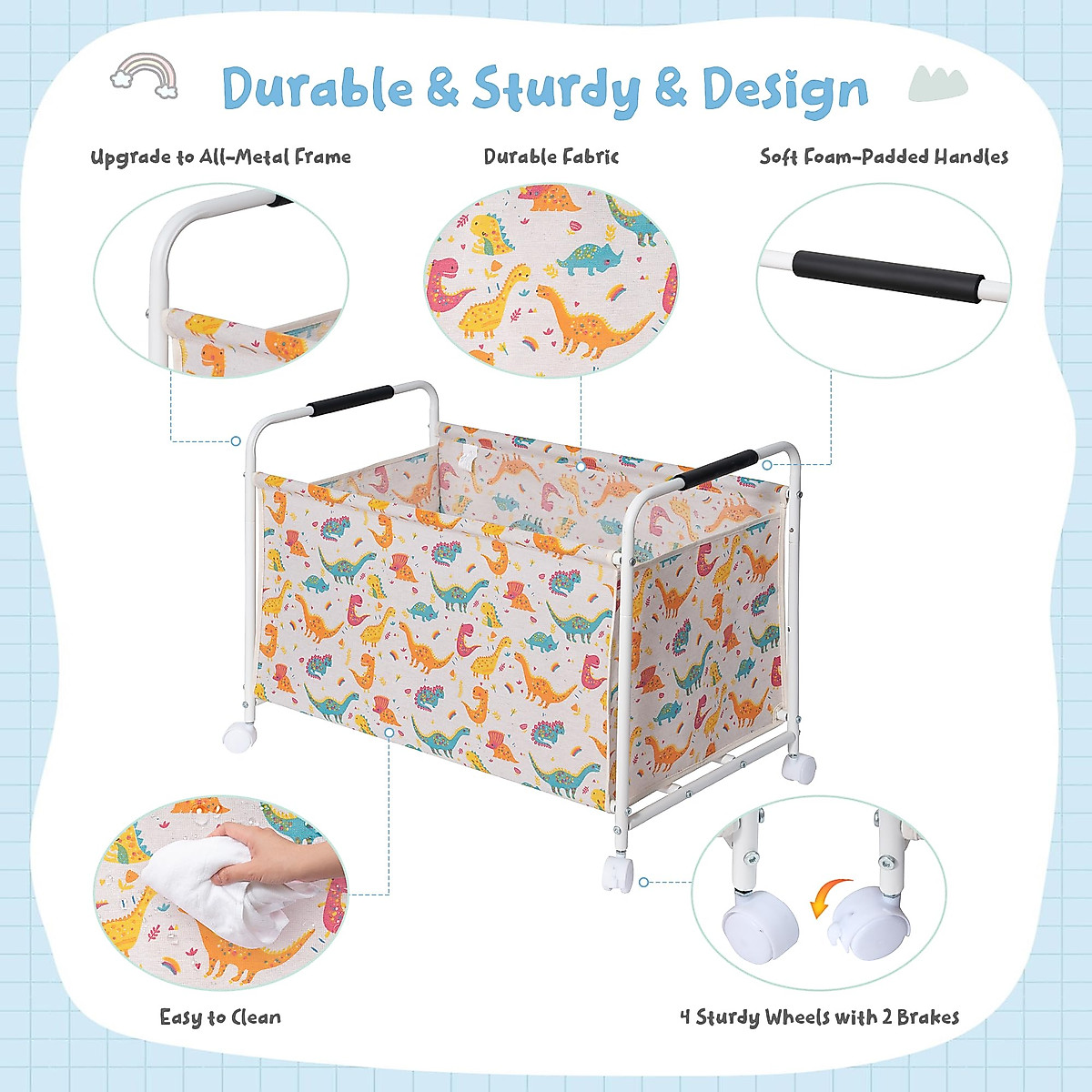 STORAGEIDEAS Large Toy Box Cart with Wheels, Sturdy Kids Toy Storage Organizer, Toy Chest Storage Bins Baskets for Boys, Girls in Living Room, Nursery, Playroom, Bedroom, 1 Large Section, Dinosaur