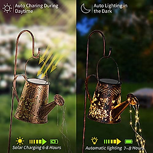 Solar Watering Can with Lights Outdoor,Hanging Solar Lantern,Metal Waterproof Garden Lights Decorations Gift for Table Patio Yards Pathway Party