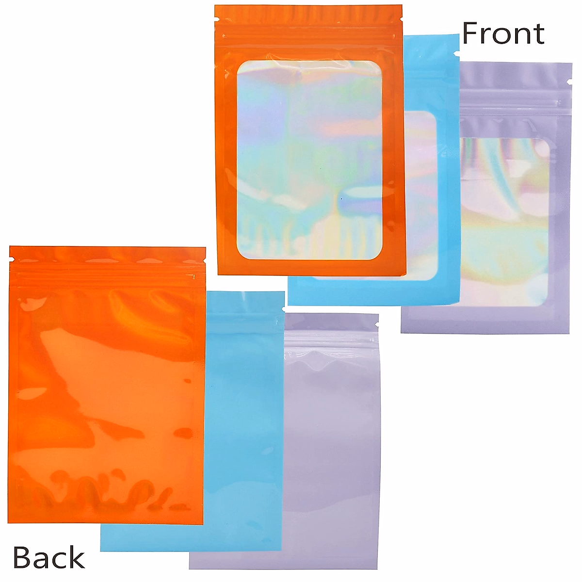 YOTOZU 100-Pack Holographic Resealable Bag Food Storage Aluminium Foil Mylar Smell Bag Plastic Flat Packaging Pouch for Party Favor Food Candy Jewelry Lip Gloss Optional Multi Color(Purple,4.7x7.8)