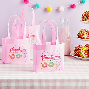 BLUE PANDA - 24 Pack Donut Goodie Bags - Pink Donut Theme Party Favor Totes for Girl's Birthday, Baby Shower, Special Event (6.5 x 7 x 2 In)