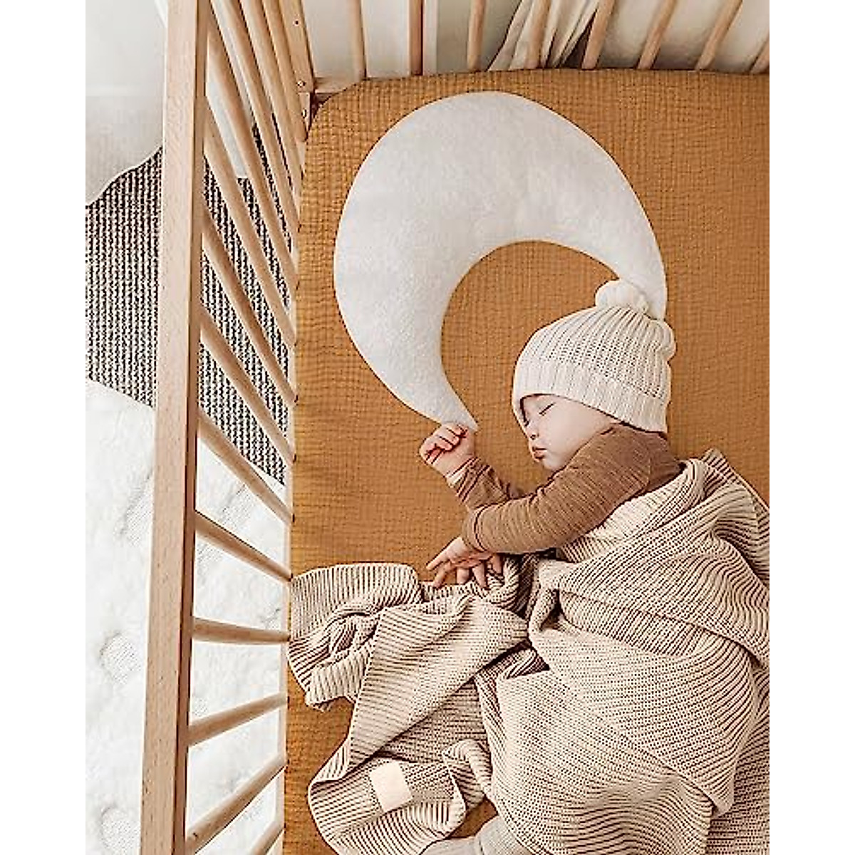 Muslin Pack N Play Sheets Fitted for Pack and Play Mattress and Mini Cribs, Muslin Cotton for Natural Comfort Fitted Baby Boys and Girls, Boho Baby Nursery Design, 2 Pack (Retro Yellow&Beige)