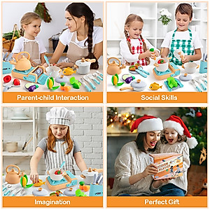 EFOSHM Pretend Play Kitchen Accessories Set, 44PCS Kids Kitchen Playset Cookware Toys with Play Pots and Pans, Gas Stove with Sound & Light,Cooking Utensils Play Food Kitchen Toys Gift for Girls Boys