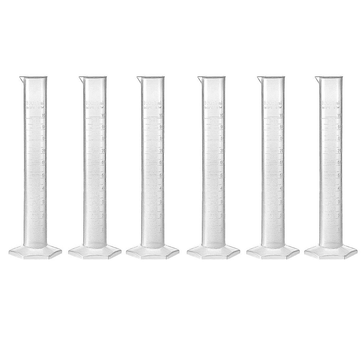 uxcell Plastic Graduated Cylinder, 100ml Measuring Cylinder, Science Test Tube Beakers, Single Metric Scale, Clear Hex Base Flask for Lab Home 6pcs