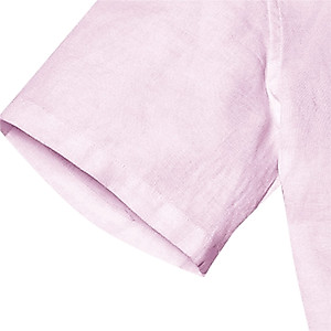 Maiyifu-GJ Men's Casual Plain Linen Henley Shirt Lightweight Hippie Button Up T-Shirt Tees Short Sleeve Summer Beach Shirts (Pink,Large)