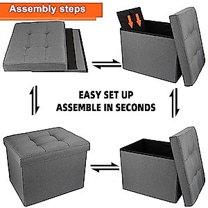 ALASDO Storage Ottoman Folding Rectangle Cube Coffee Table Multipurpose Foot Rest Short Children Sofa Stool Linen Fabric Ottomans Bench Foot Rest for Bedroom L17W13H13inches(Grey)