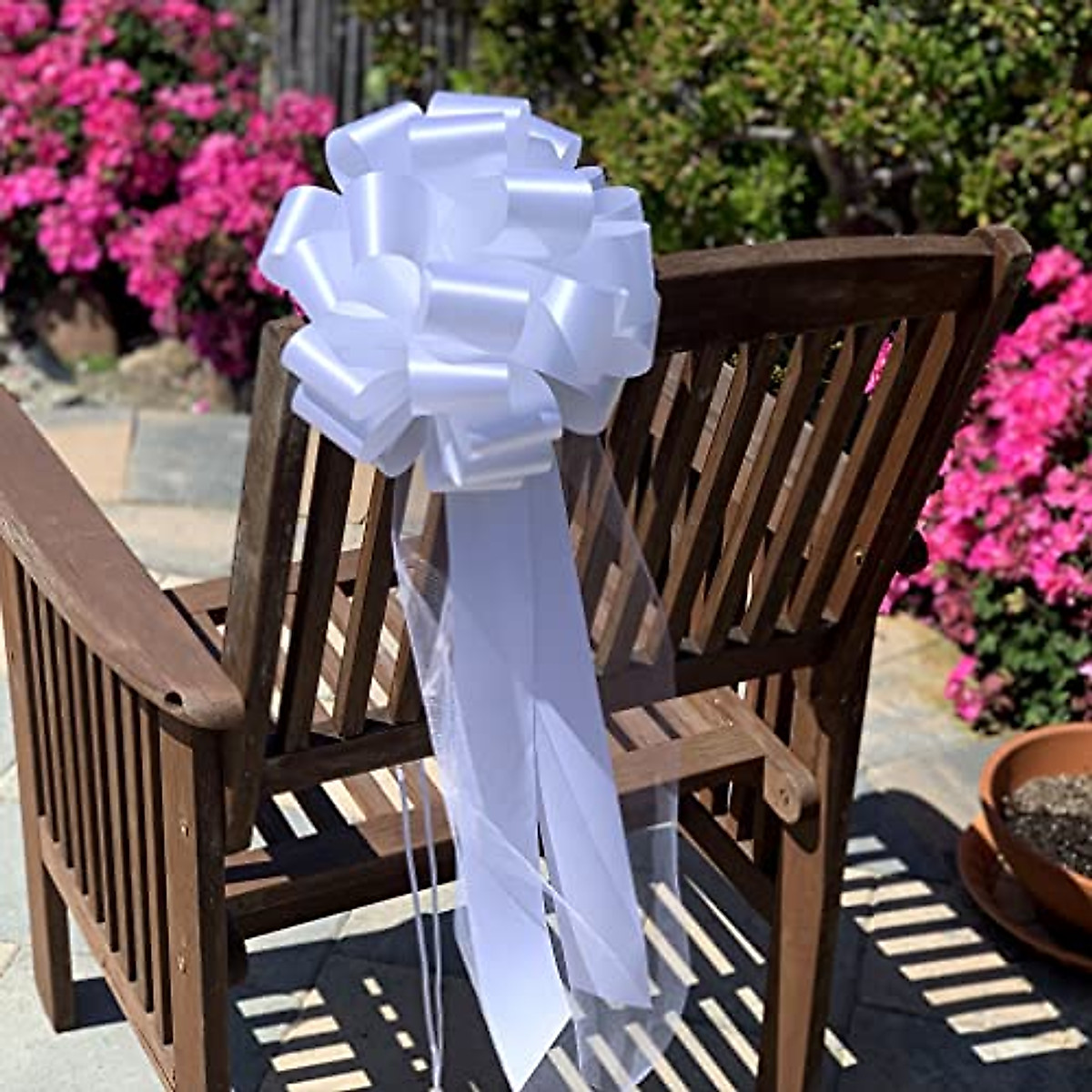 Large White Wedding Pull Bows with Long Tulle Tails - 9" Wide, Set of 6, Wedding Pew Bows, Mother's Day, Valentine's Day, Aisle Decor, Reception, Large Christmas Bow, Wreath, Anniversary