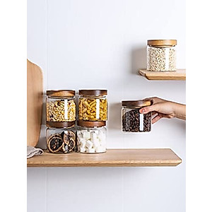 Kanwone Glass Storage Jars Set of 6, 17 Ounce Airtight Food Storage Containers with Bamboo lids, Clear Glass Canisters for Pantry, kitchen, Flour, Sugar, Tea, Coffee, Snack, Spice and Herbs