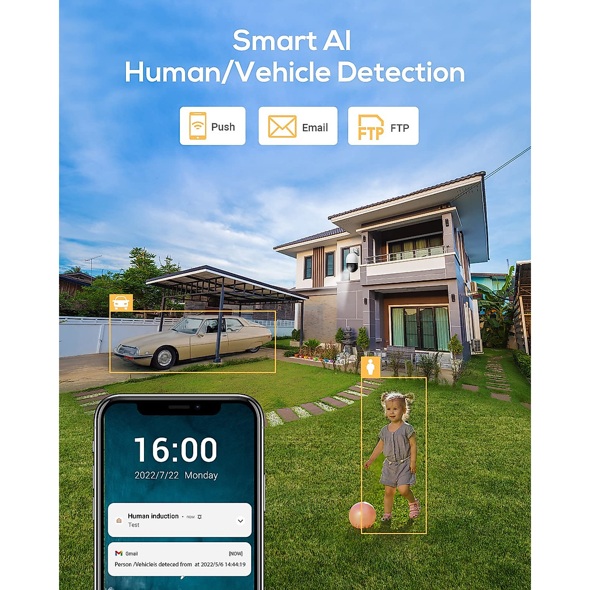 5MP Auto Tracking PTZ Camera - 18x Optical Zoom 4.7-84.6mm Lens, 2-Way Talk & Siren, Human/Vehicle Detection, 165ft IR Night Vision, Auto Cruise, Compatible for Hikvision PTZ Camera Outdoor