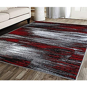 Masada Rugs, Modern Contemporary Area Rug, Red Grey Black (8 Feet X 10 Feet) Large Livingroom, Bedroom, Office Rug
