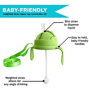 Botabee 3-in-1 Weighted Straw Sippy Cup Conversion Kit for Comotomo Baby Bottles | Compatible with Comotomo 5 Ounce & 8 Ounce Bottles | Versatile Leak-Proof Lid | Easy to Clean - Green (2 Pack)