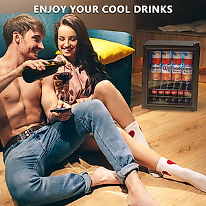 JANREAY Beverage Cooler Refrigerator 1.76 Cu.Ft. 48 Can Capacity with Adjustable Temperature Control and LED Lighting, Stainless Steel for Bedroom, Office, Dorm, Apartment Black