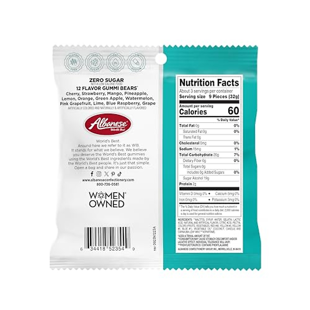 Albanese World's Best Zero Sugar Candy, 12 Flavor Gummi Bears, 3.5 Ounce (Pack of 12), Packaging May Vary