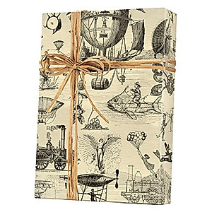 Party Explosions Gift Wrap - Extraordinary Voyages Wrapping Paper Flat Sheet (24" W x 6' L) for Birthdays, Holidays, Adventurers, Anthropologists, Inventors