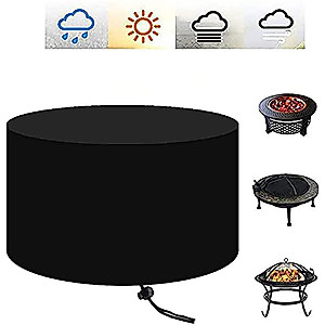 Bicherub Outdoor Fire Pit Cover 420D Heavy Duty Round Patio Fire Pit Cover Outdoor Fireplace Fire Bowl Cover - 36 inch