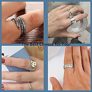 Aogrzun 16 Pcs Cool Silver Plated Frog Open Rings Set, Vintage Matching Rings, Cute and Stylish, Snake, Hug, Moon and Sun Rings for Couples for Women Men
