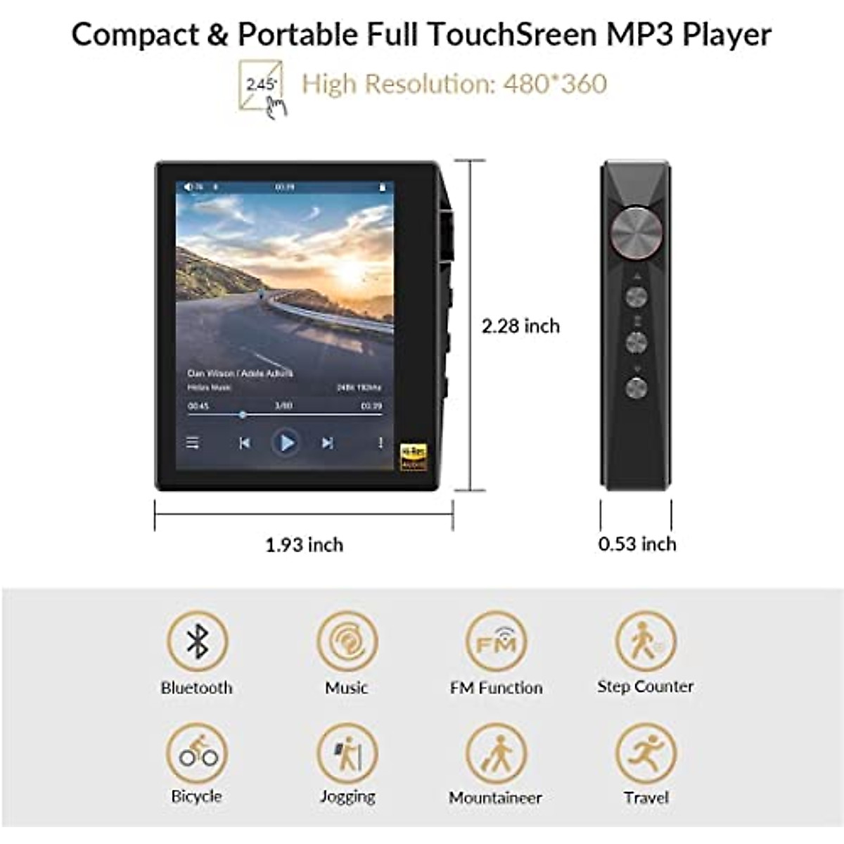 HIDIZS AP80 High Resolution Lossless MP3 Music Player with LDAC/aptX/FLAC/Hi-Res Audio/FM Radio, Hi-Fi Bluetooth Audio Player with Full Touch Screen (Black)