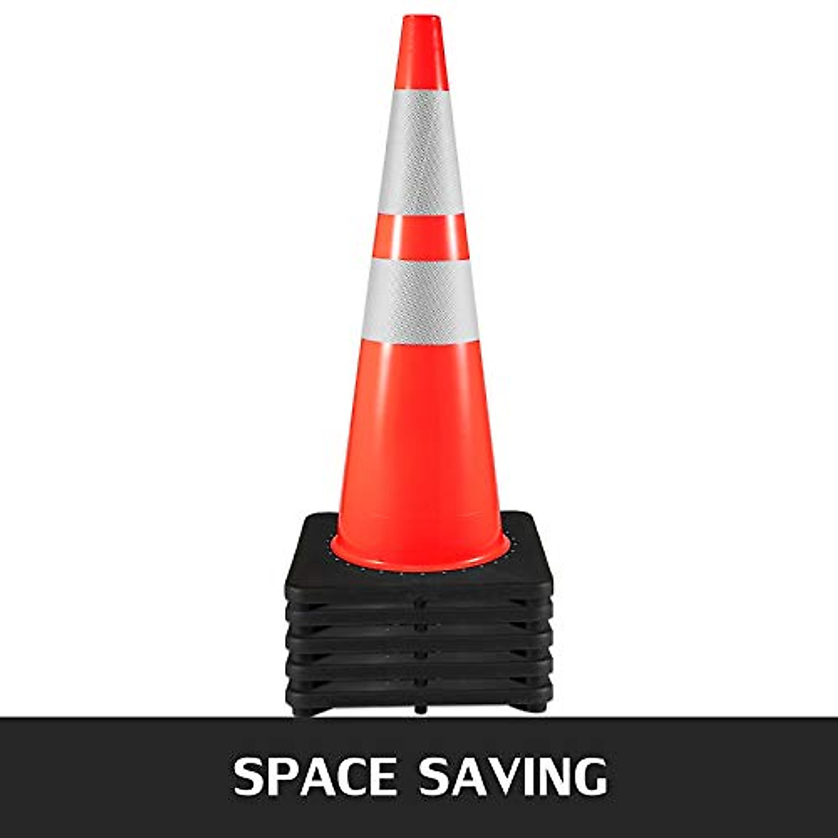 VEVOR 6Pack 36" Traffic Cones, Safety Road Parking Cone with Black Weighted Base, PVC Orange Traffic Safety Cones, Hazard Cones Reflective Collars for Construction Traffic Parking