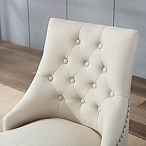 DAGONHIL Fabric Dining Chairs Set of 2 Tufted Dining Room Chairs Upholstered Kitchen Chairs, Accent Chairs with Black Solid Wood Legs, Nailed Trim (Beige)