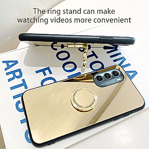 for Moto G Stylus 5G 2022 Case for Girls Women Mirror Make up Luxury Stylish Slim Shockproof Drop Protection Cover with Ring Kickstand for Stylus 5G 2022 (Mirror Gold)