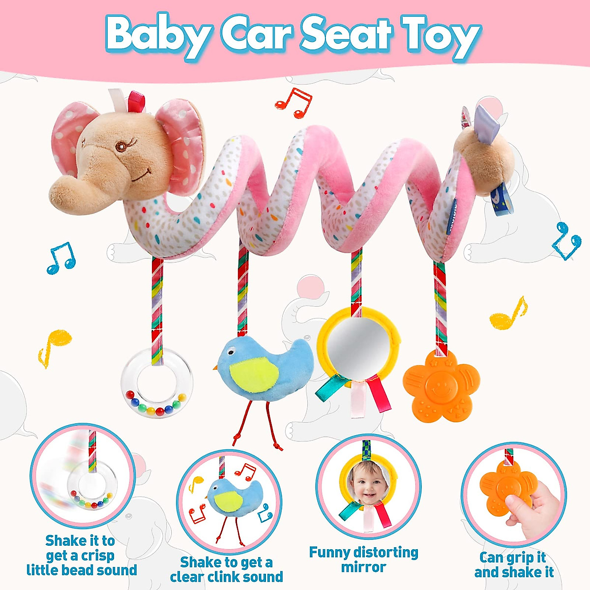 Baby Car Seat Toys Activity Stroller Toy for Boys Girls 0 3 6 9 10 12 Months, Spiral Hanging Plush Toys,Baby Shower Thank You Gifts