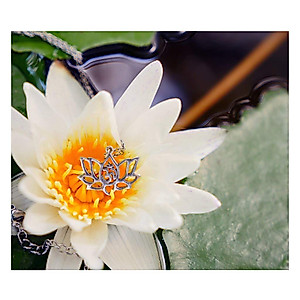 quan jewelry Yoga Lotus Flower Pendant Necklace with Om Symbol, Happy Birthday Gifts Ideas for Mom, Daughter, Women with Inspirational Quote on Gift Card (Silver Tone)