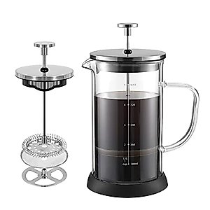 VEVOK CHEF French Press Coffee Tea Maker Heat Resistant Glass 4 Level Filtration System Borosilicate Glass Coffee Press Glass Teapot Large Coffee Pot 34 Oz no grounds