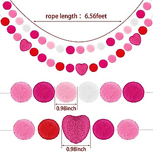 Tatuo 3 Pieces Valentine's Day Wool Felt Ball Garland 6.56 Ft Valentines Pom Pom Garland Banner Felt Heart Hanging Garland for Valentine's Day Wall Indoor Outdoor Home Party Supplies