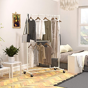 Simple Houseware Dual Bar Adjustable Garment Rack, White, 72-inch Height