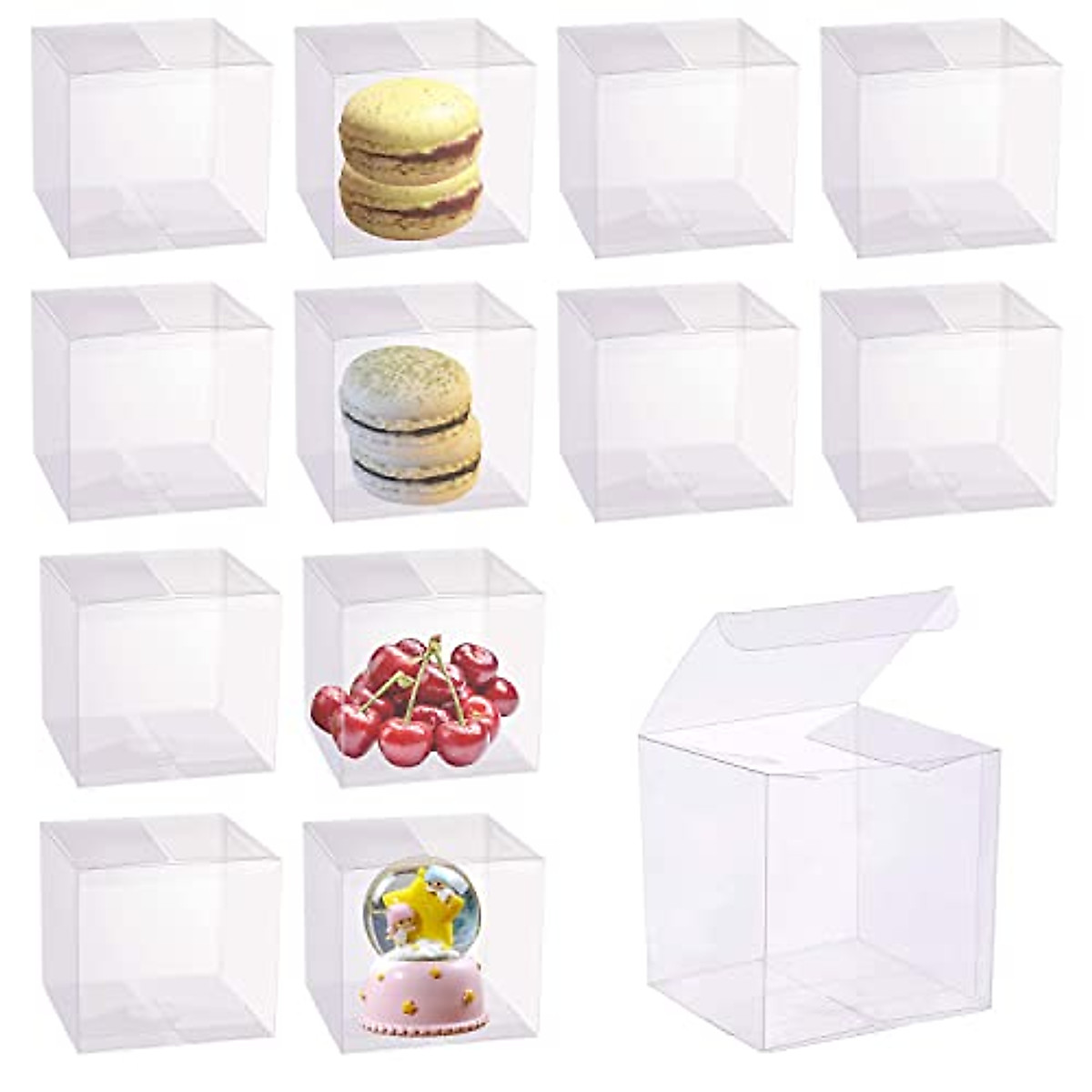 GGOUPTY 30 PCS Clear Candy Box 2"x 2"x 2" Favor Gift Boxes Transparent Plastic Cube Boxes for Cupcakes Christmas Wedding Party