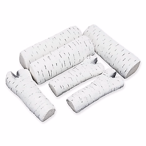 Skyflame 6 Small Piece Set of Birch Ceramic Wood Logs and Accessories for All Types of Indoor Gas Inserts, Ventless & Vent Free, Propane, Gel, Ethanol, Electric or Outdoor Fireplaces & Fire Pits